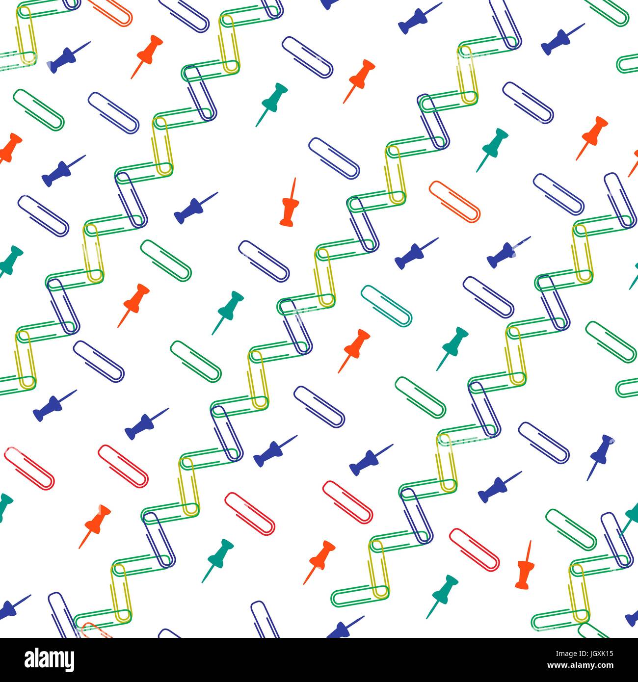 Nice pattern with colored paper clips and buttons on white background ...