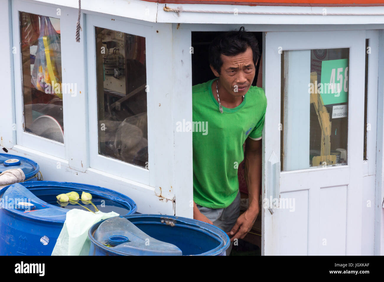 Thai captain on a Thai fishing boat in Hua Hin, Thailand Stock Photo ...