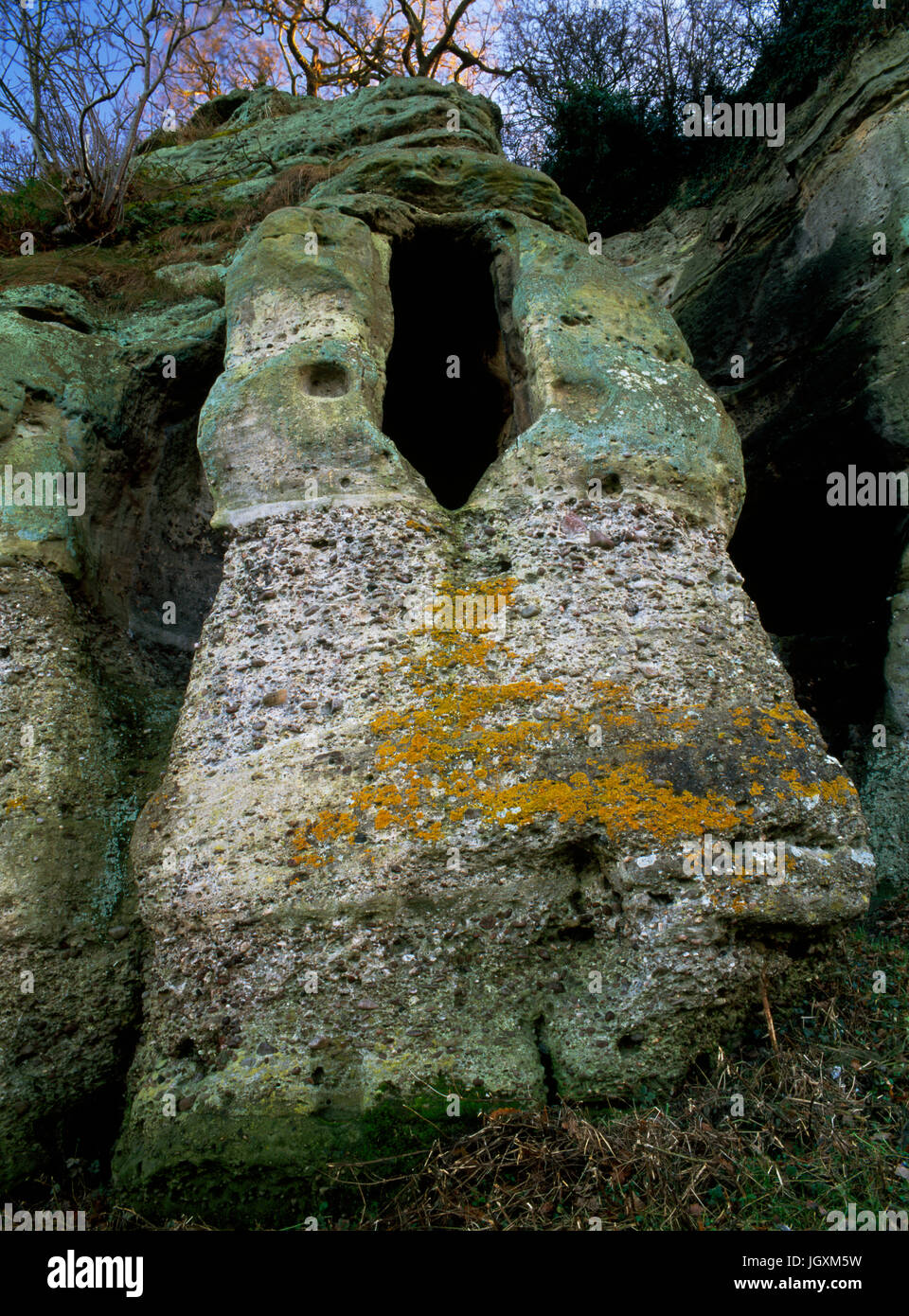 Looking up at a window of Anchor Church, Foremark, Derbyshire ...