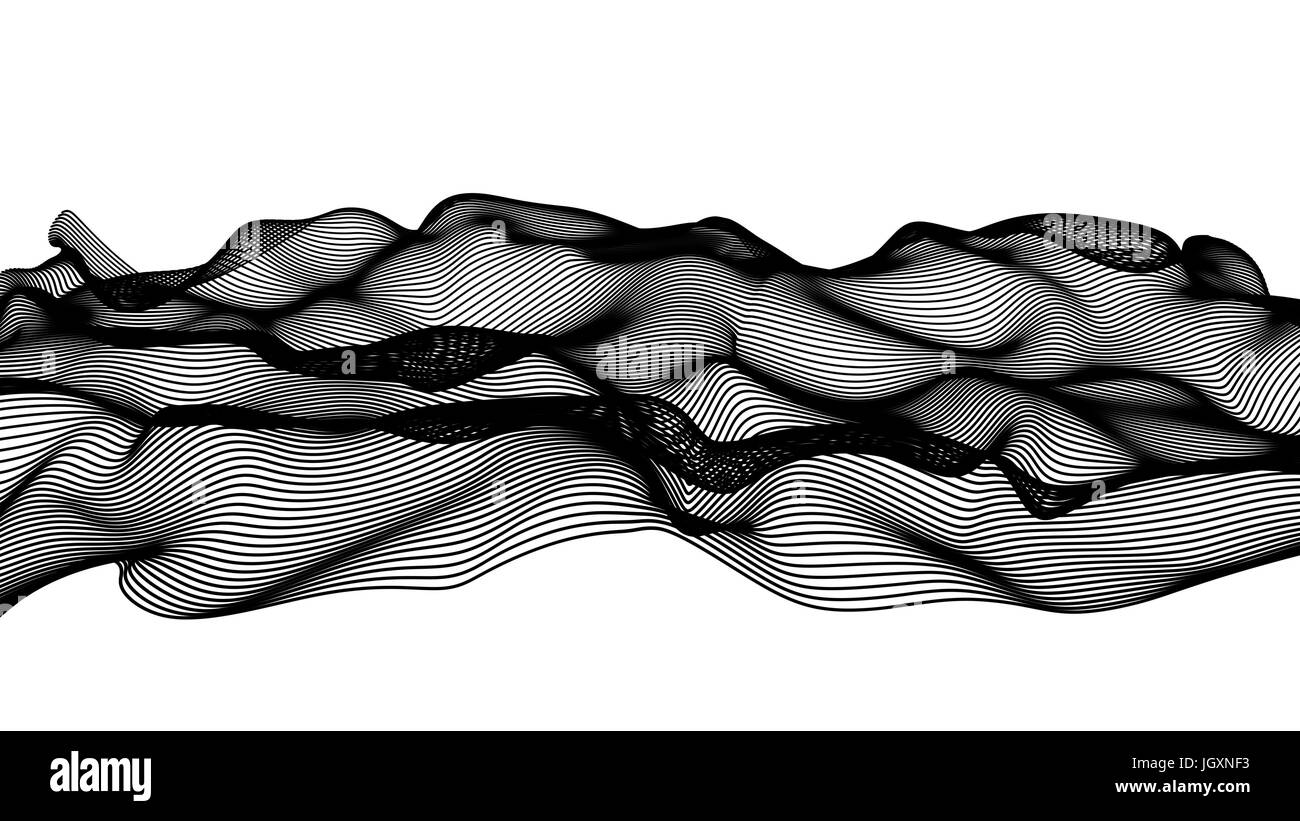 black abstract waves on white background - shape made of lines ...