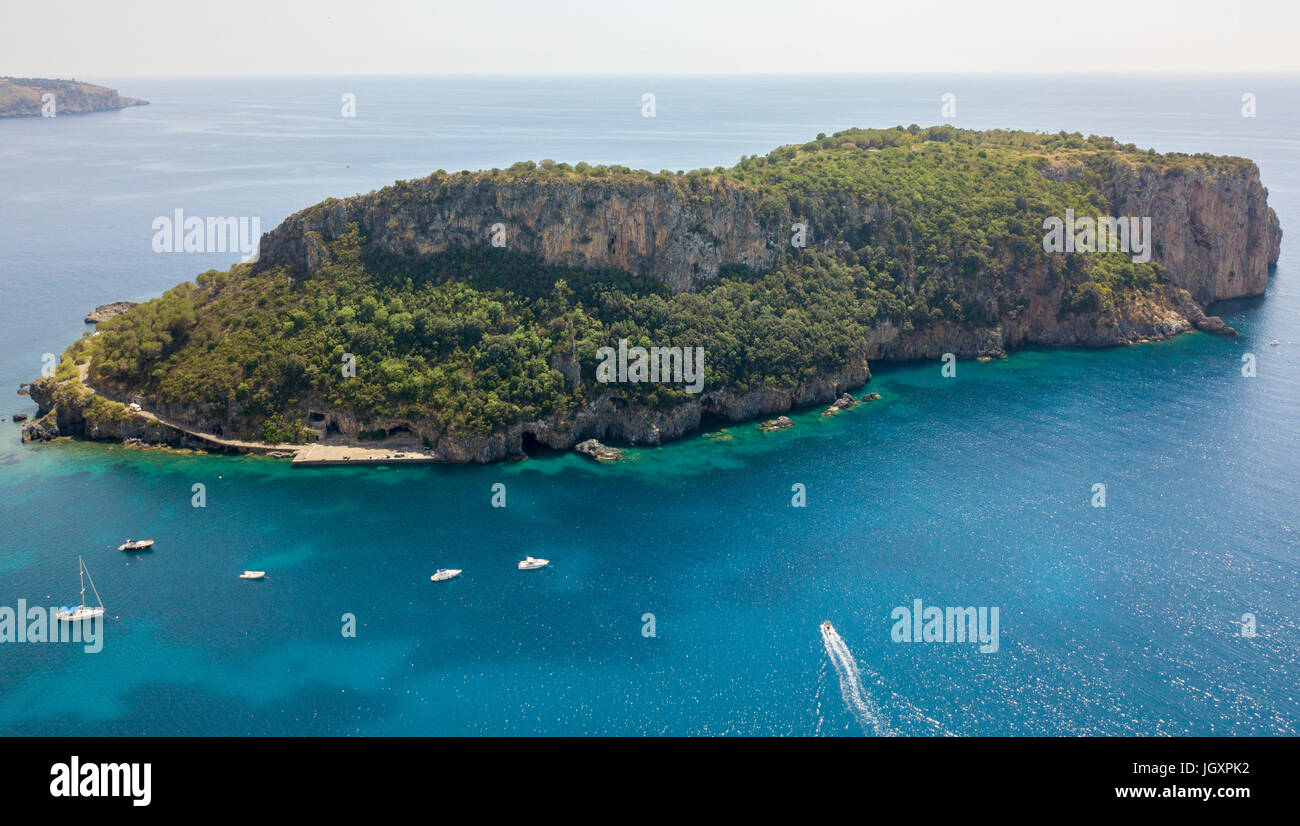 Dino Island, aerial view, island and landing, Praia a Mare, Cosenza ...