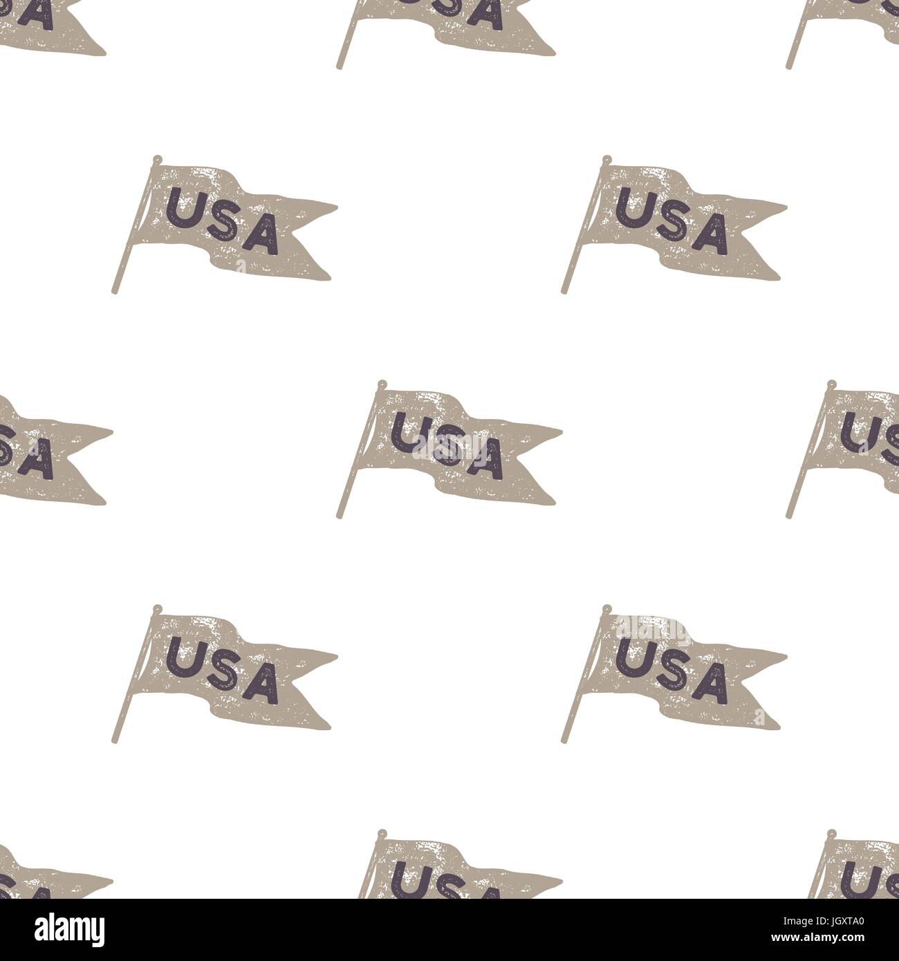 Hand drawn vintage pennant flags seamless. Retro roughen style pattern ...
