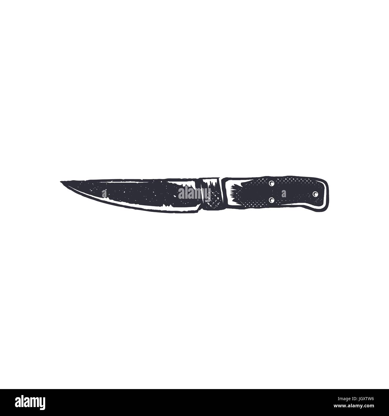 Vintage hand drawn knife shape in monochrome. Adventure icon, pictogram ...