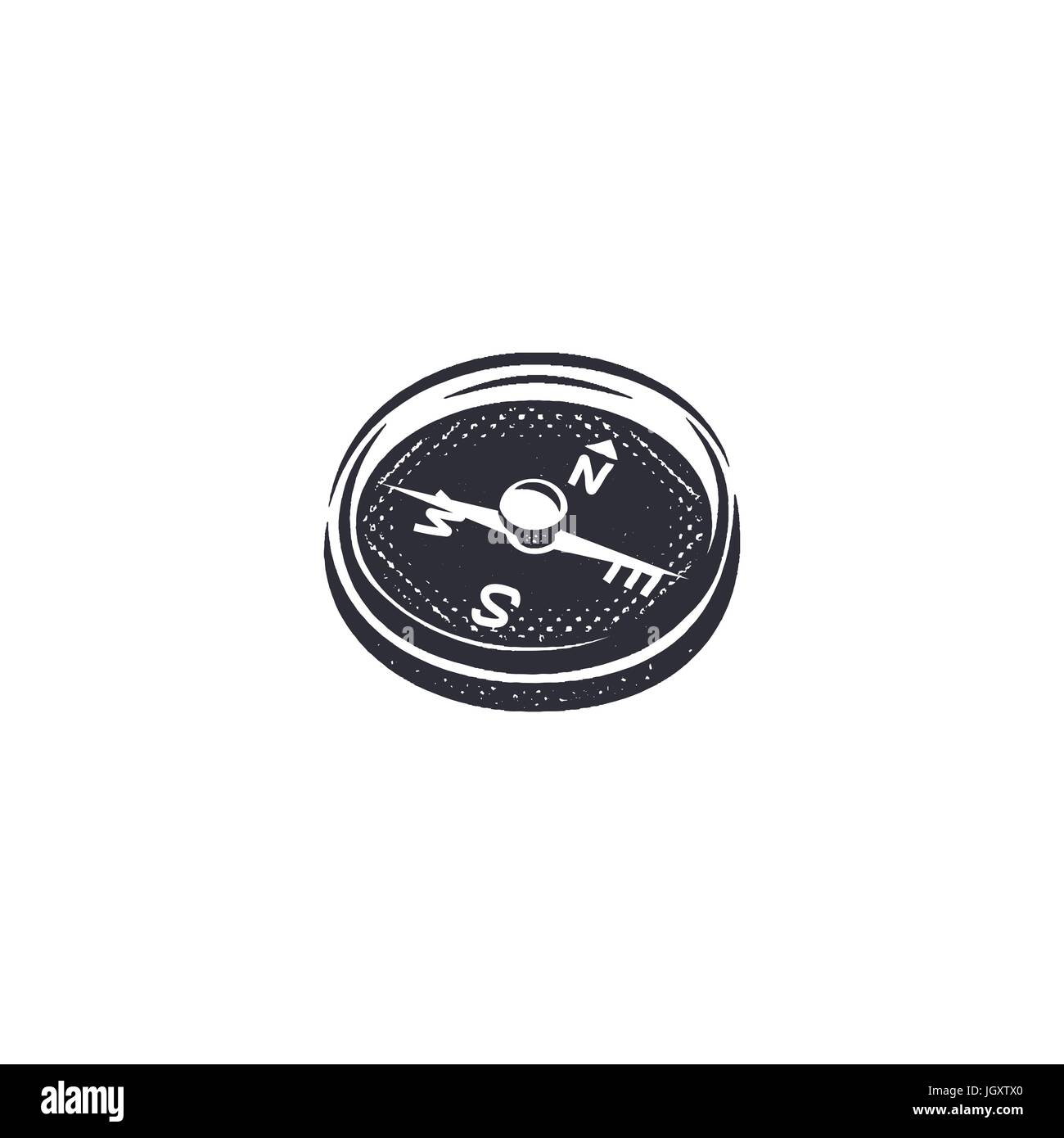 Vintage hand drawn compass shape in monochrome etch style. Adventure ...