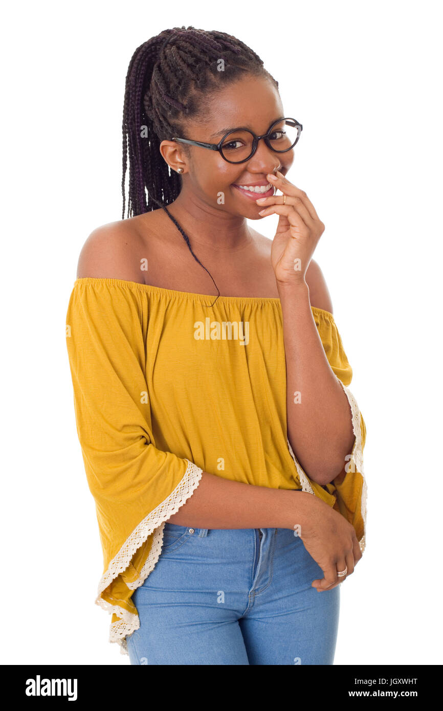 Happy african girl isolated on white background Stock Photo - Alamy