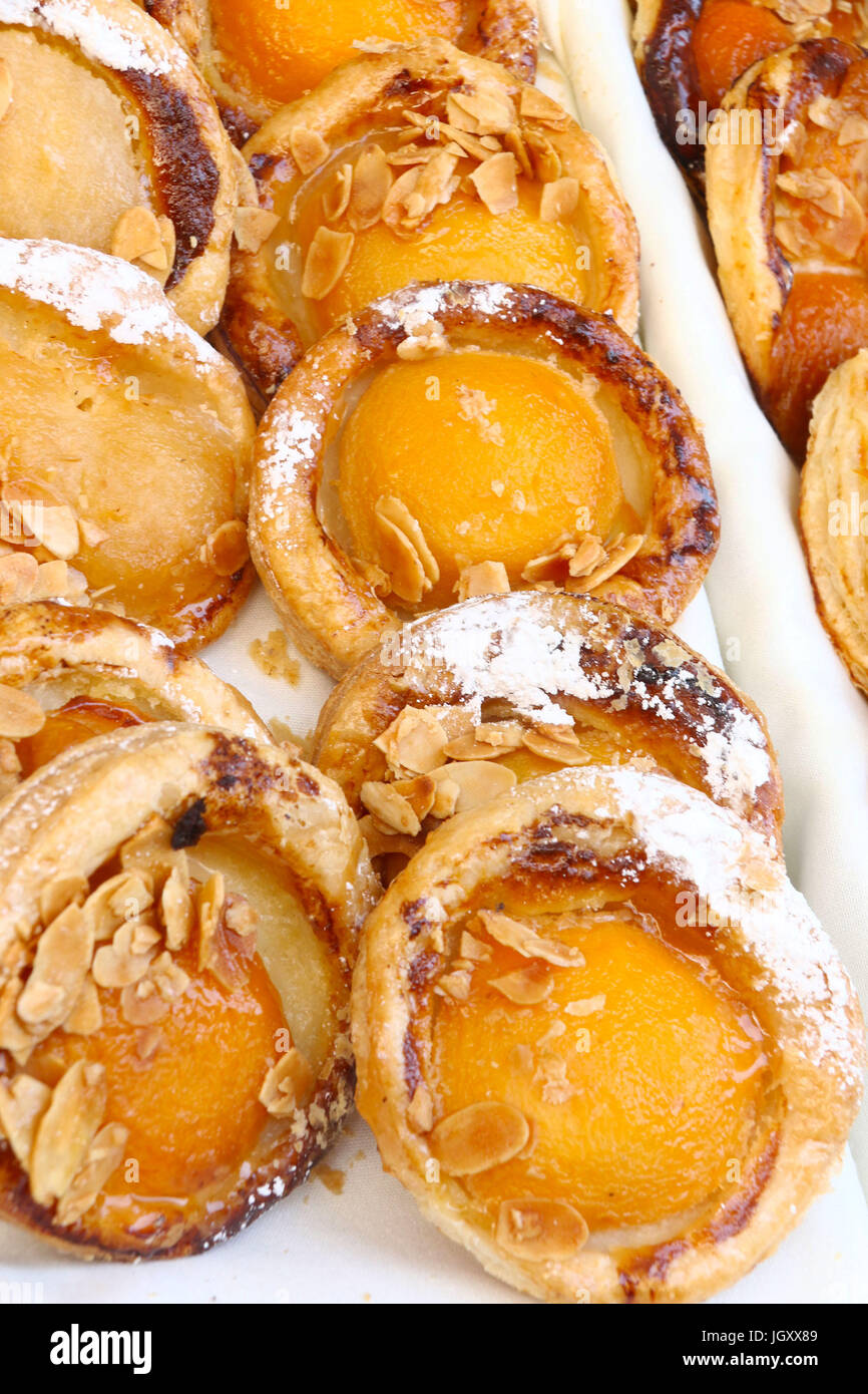 Apricot mini tarts with almond slices, seen at a street fair ...