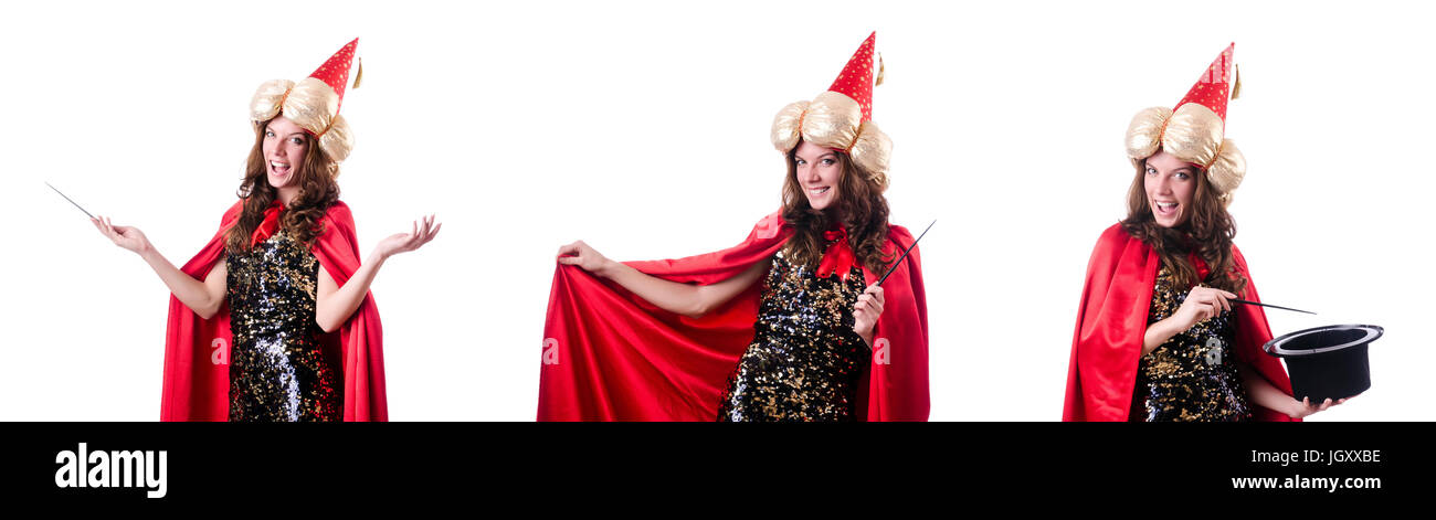 Female magician isolated on white Stock Photo - Alamy