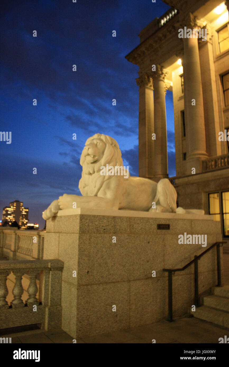Marble Lion Statue at Sunset Stock Photo - Alamy