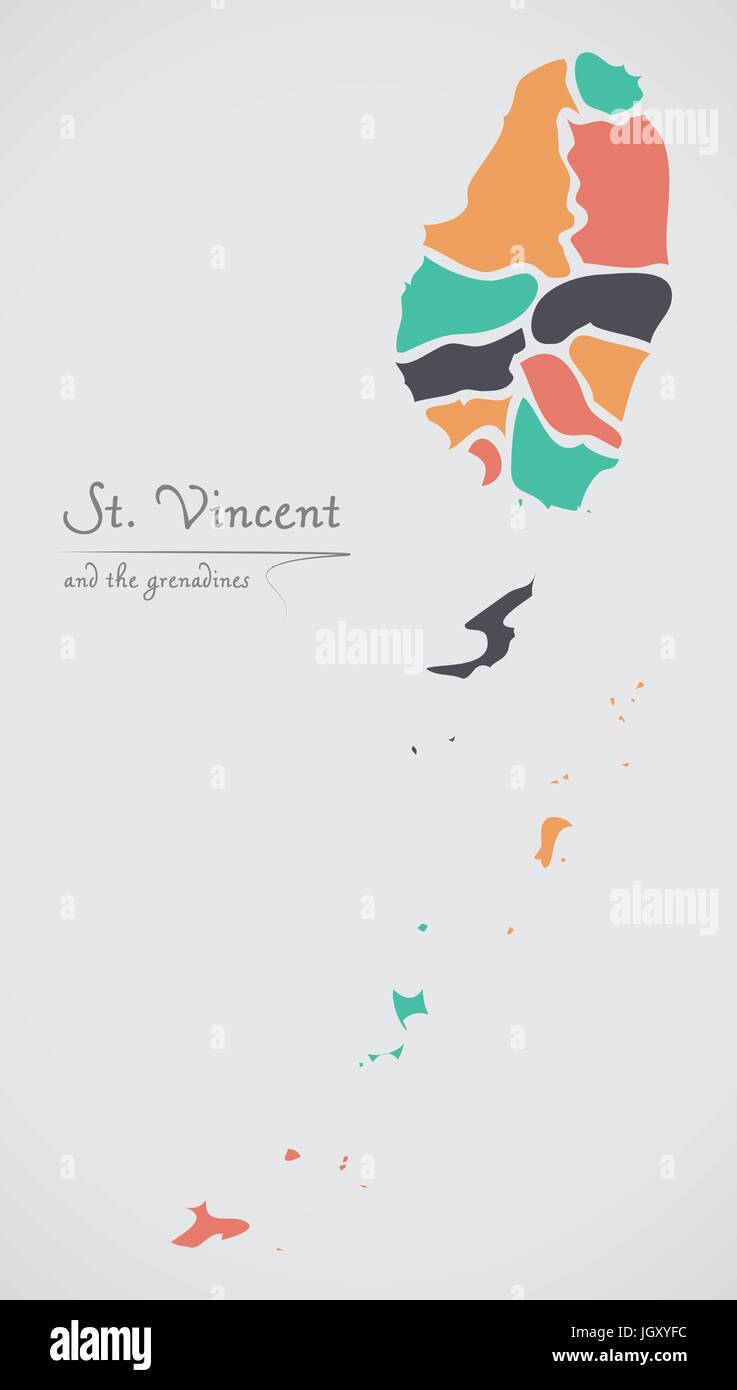 Saint Vincent and the grenadines Map with states and modern round ...