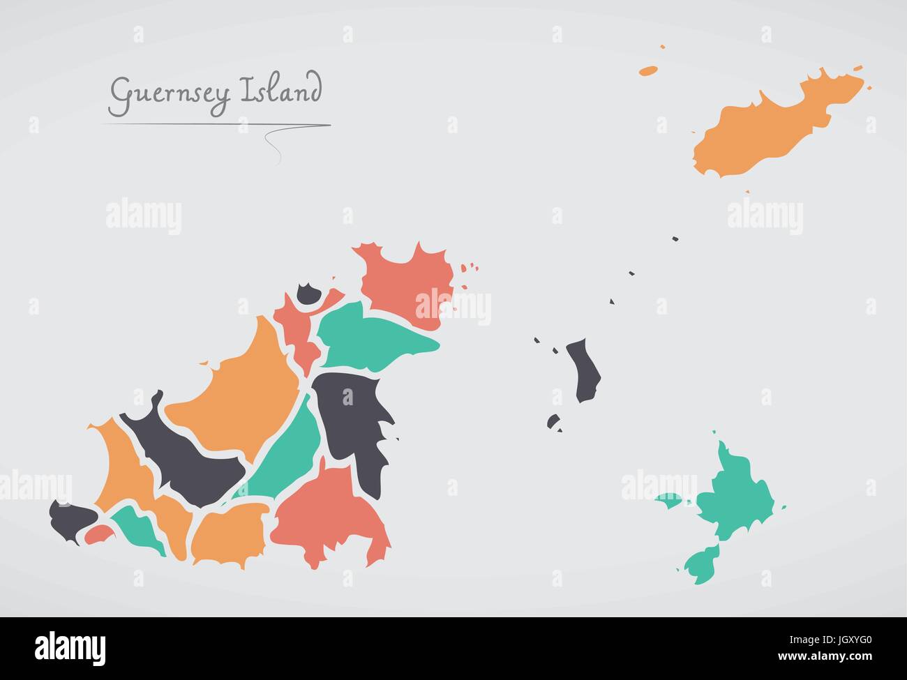 Guernsey Map with states and modern round shapes Stock Vector Image ...