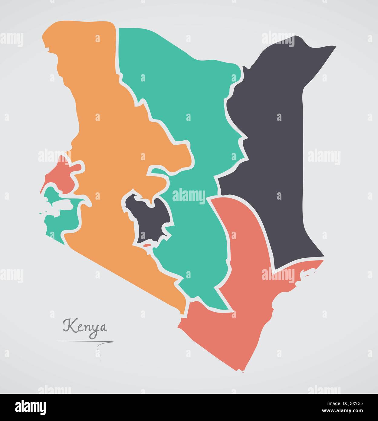 Kenya Map with states and modern round shapes Stock Vector Image & Art ...