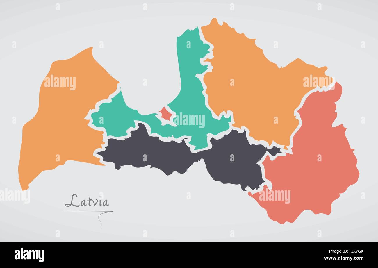 Latvia Map with states and modern round shapes Stock Vector Image & Art ...
