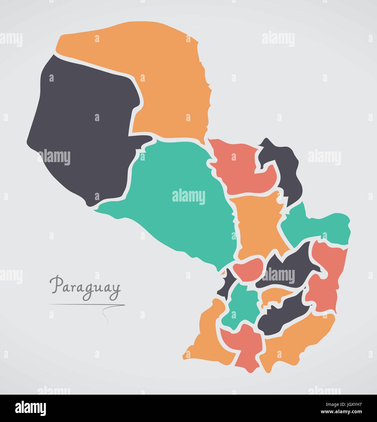 Paraguay Map with states and modern round shapes Stock Vector Image ...