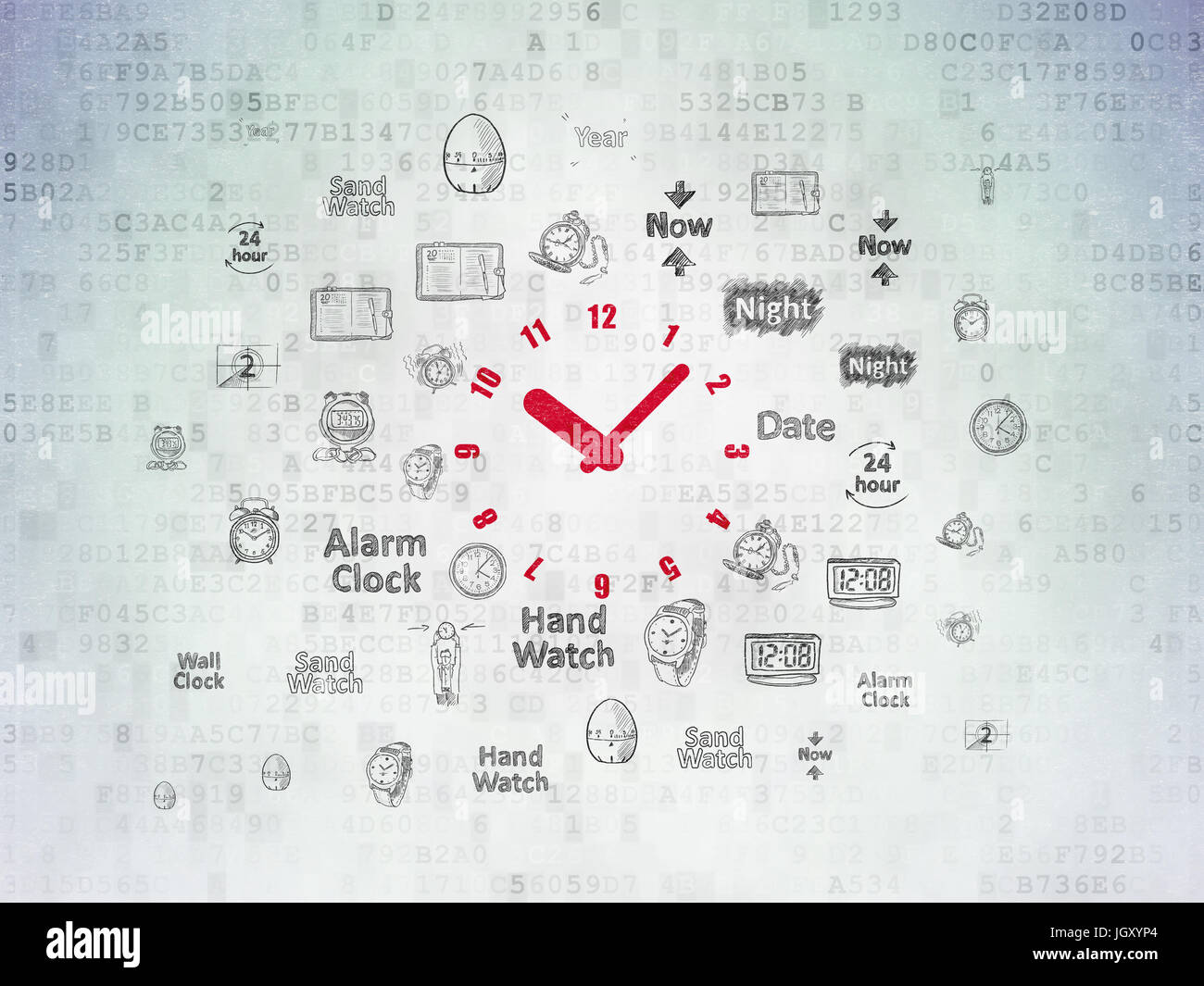 Time concept: Clock on Digital Data Paper background Stock Photo - Alamy