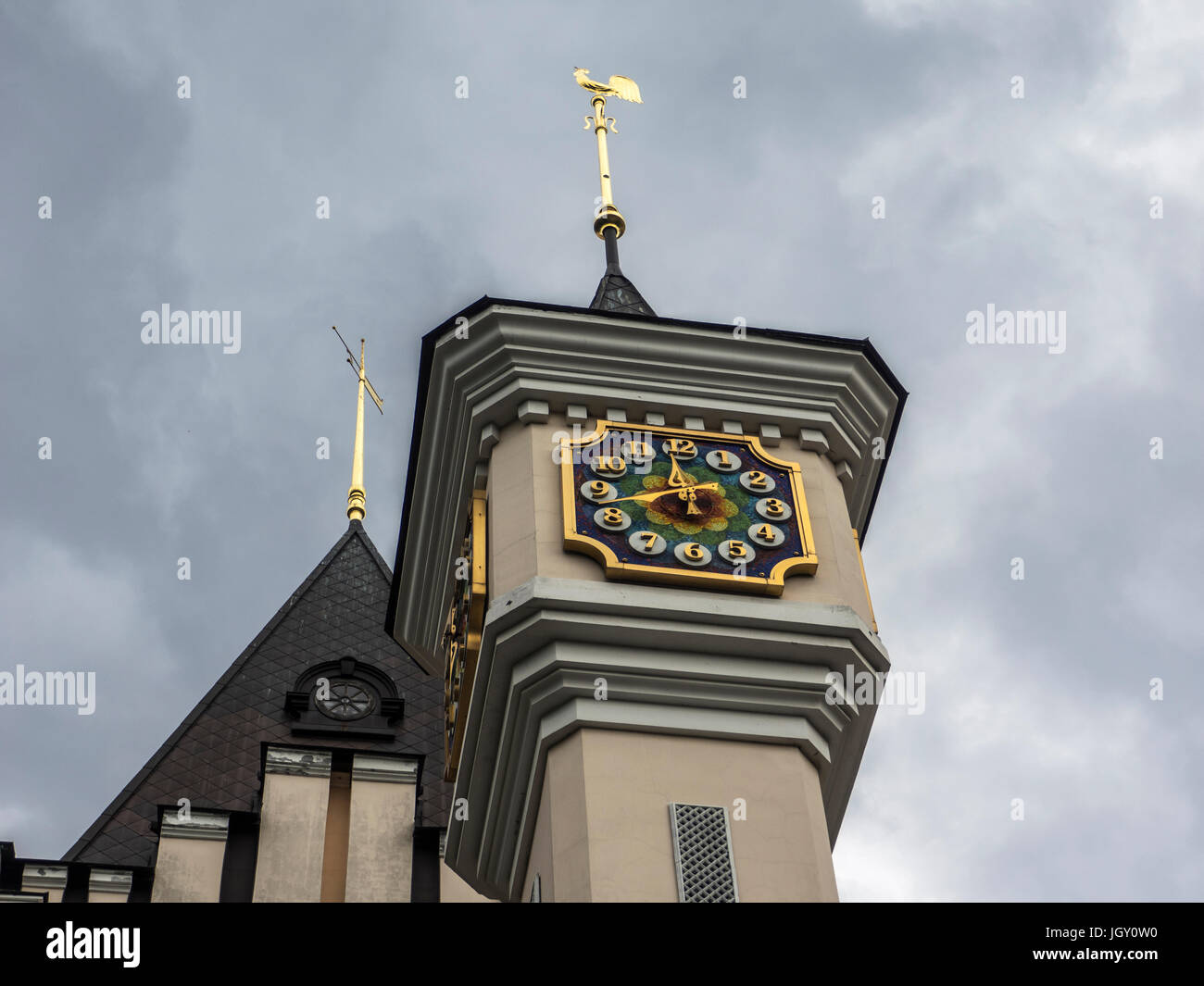 Clock tower on the building of the Puppet Theater, Kiev, Ukraine Stock ...