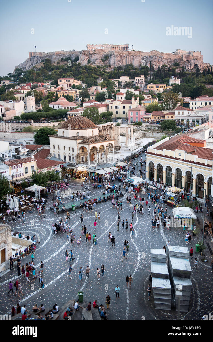 Overview of Monastiraki Square in Athens and the Acropolis of Athens in ...