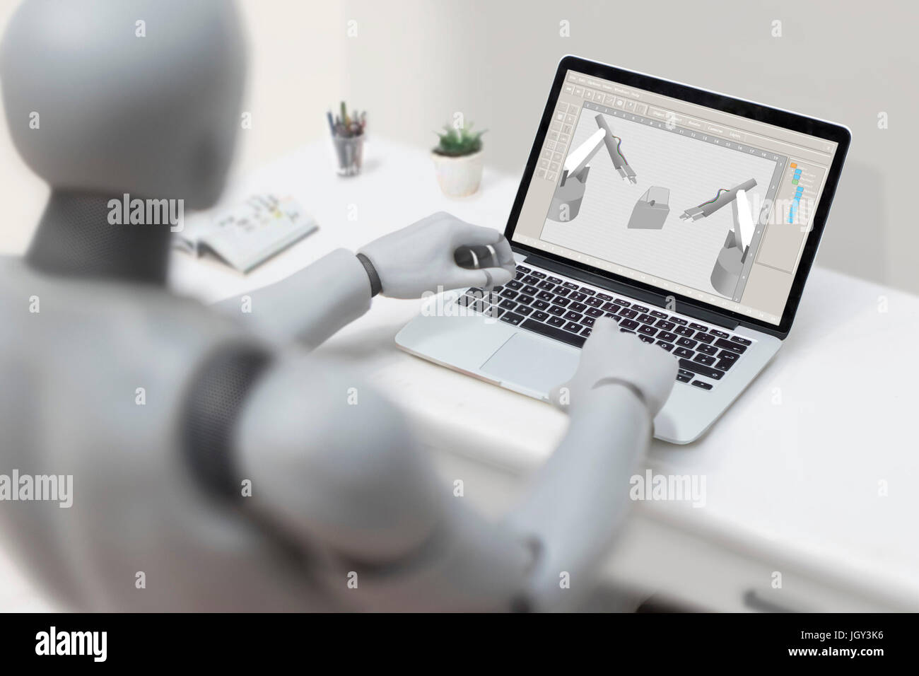 Robot working in industry - Replacing humans concept Stock Photo - Alamy