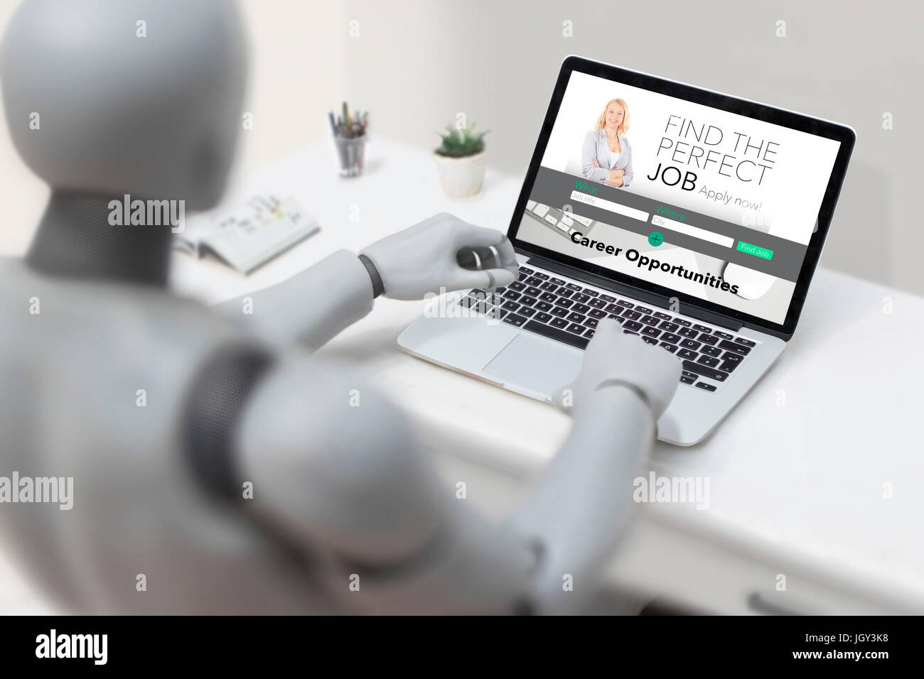 Robot searching job - Replacing humans concept Stock Photo - Alamy