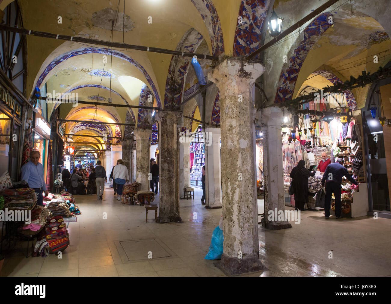 Pillars and arches inside the grand bazaar, Beyazit, istanbul, Turkey ...