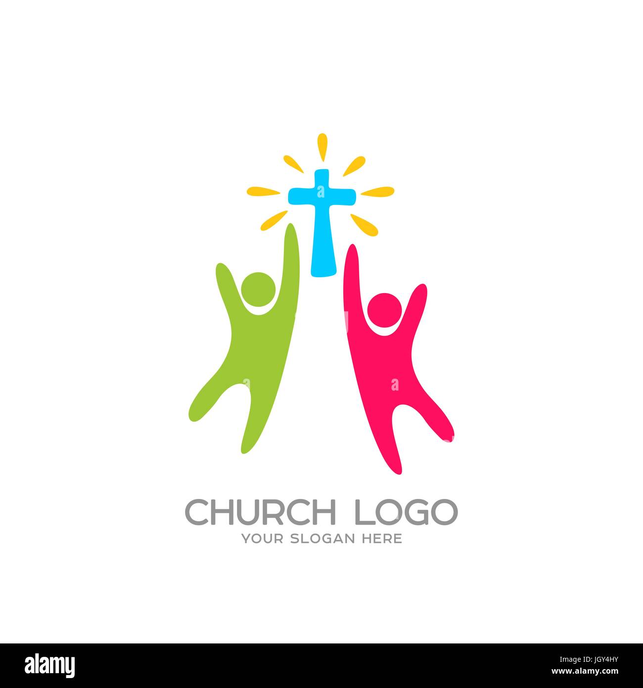 Church logo. Christian symbols. People worship the Lord Jesus Christ ...