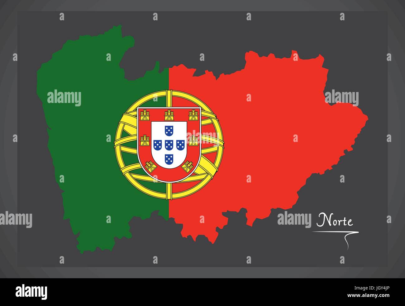 Norte Portugal map with Portuguese national flag illustration Stock ...