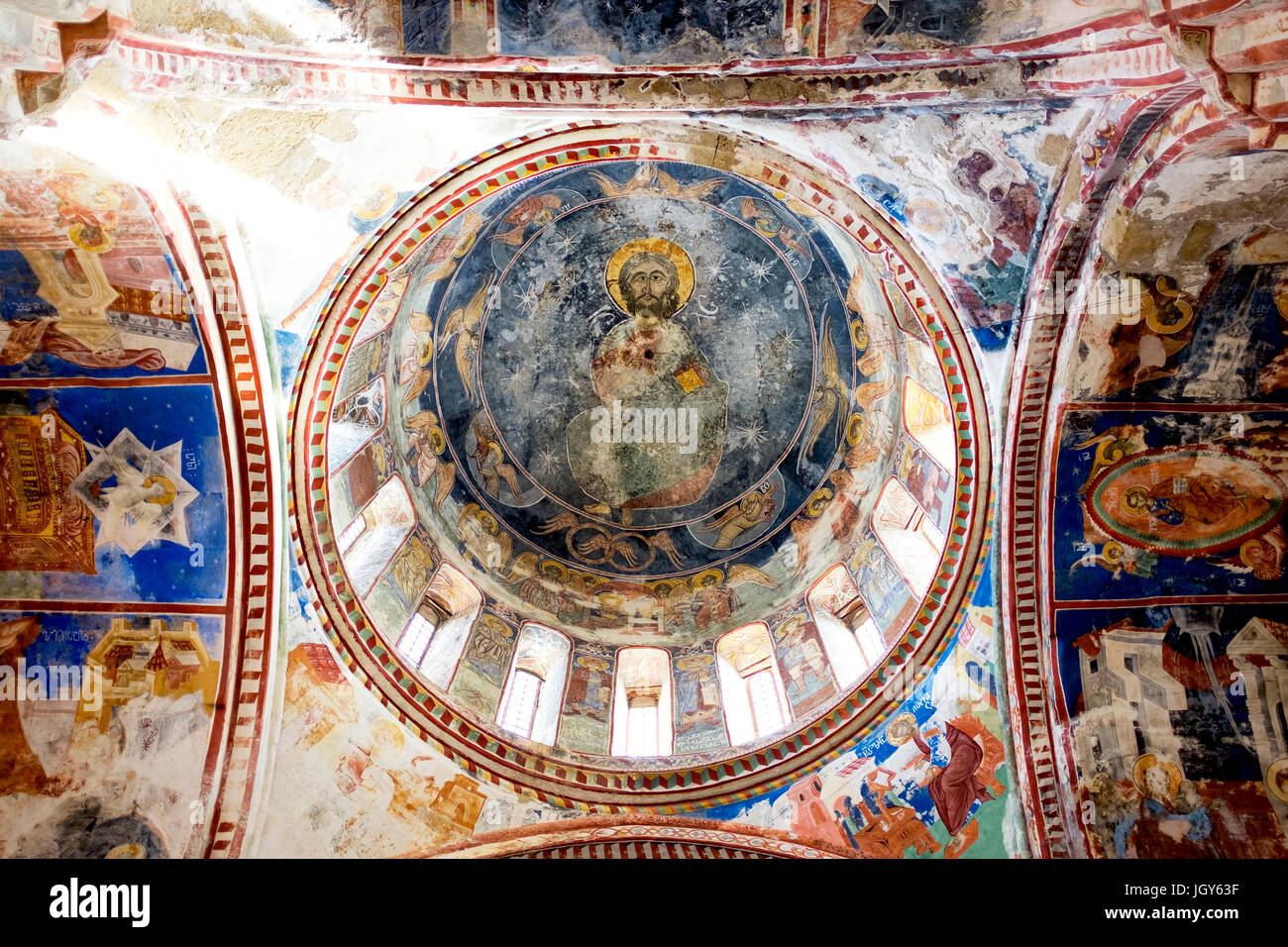 Mural of Christ Pantokrator on the ceiling of the central dome of the ...