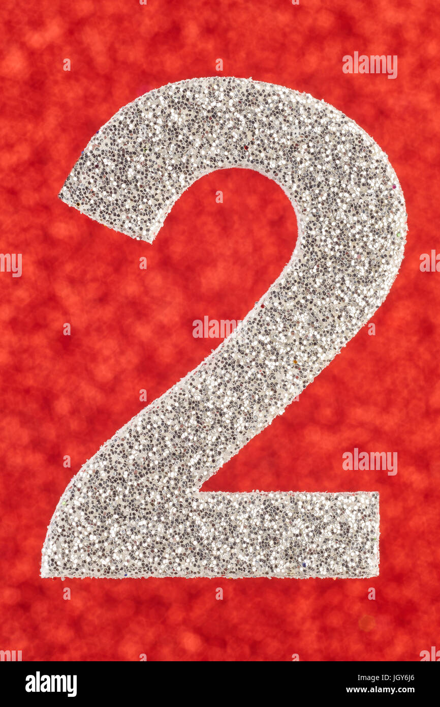 Number two silver color over a red background. Anniversary. Vertical ...