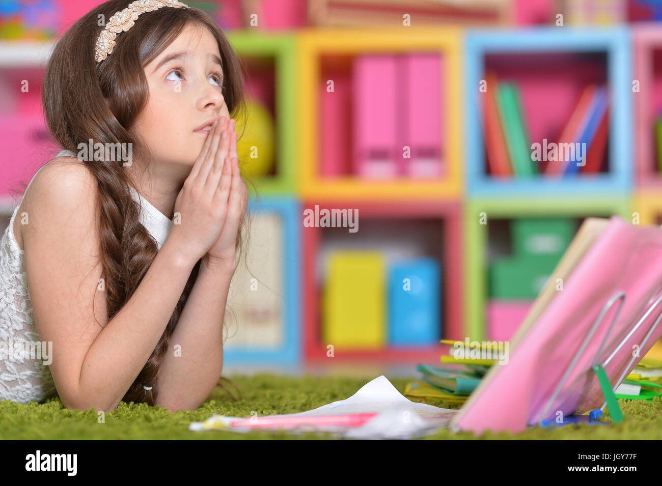 cute girl doing homework Stock Photo - Alamy