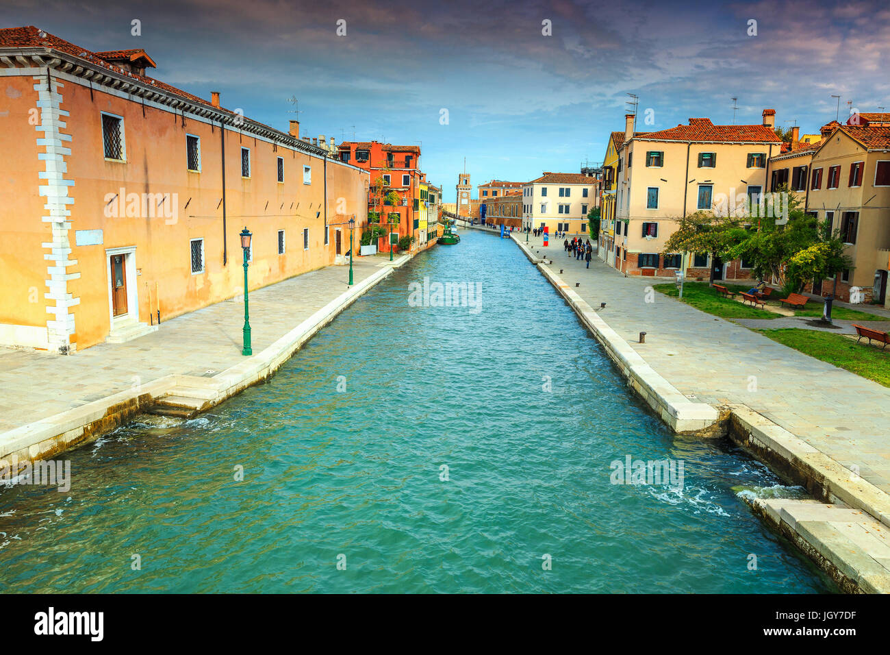 Typical Venetian colorful buildings with narrow canal in the best ...