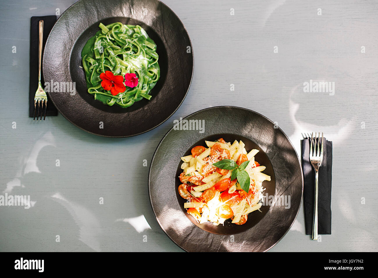 Pasta meals viewed from above Stock Photo - Alamy