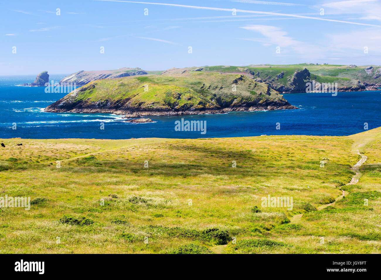 Looking towards Skomer Island from Wooltack Point, Pembrokeshire, Wales ...