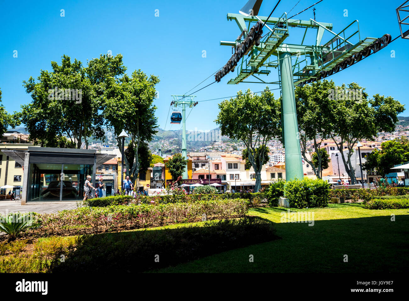Cable Car from sea level in Funchal to Monte high above the city on the ...