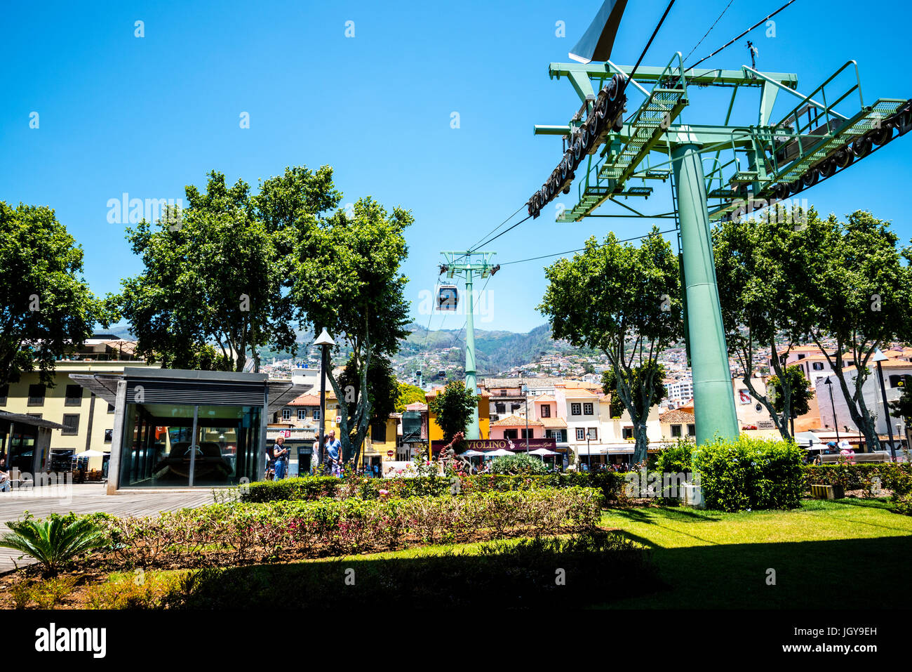 Cable Car from sea level in Funchal to Monte high above the city on the ...