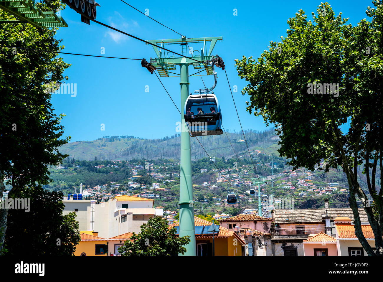 Cable Car from sea level in Funchal to Monte high above the city on the ...
