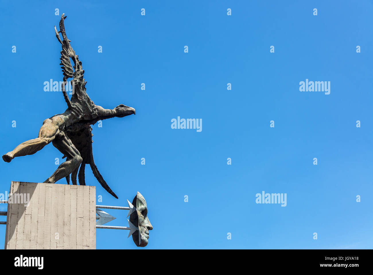 Bolivar Condor statue and beautiful blue sky in the center of Manizales ...