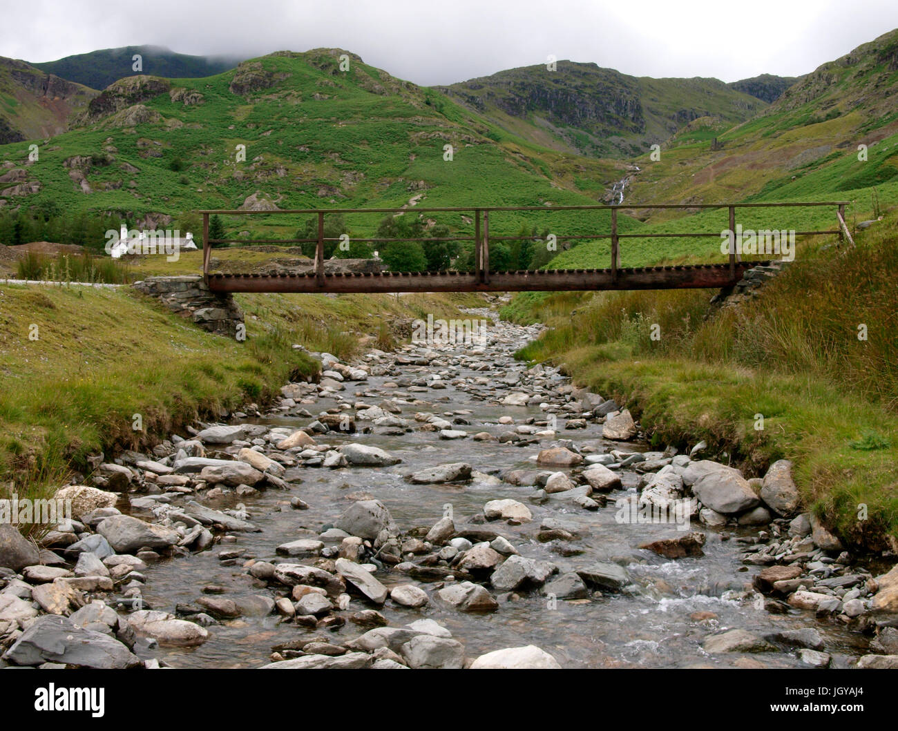 Footbridge over stream, Coppermines Valley, Coniston, The Lake District ...