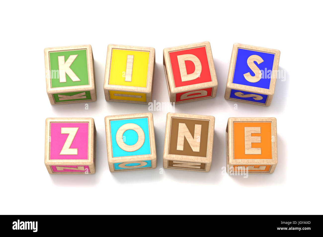 Word KIDS ZONE made of wooden blocks toy 3D render illustration ...