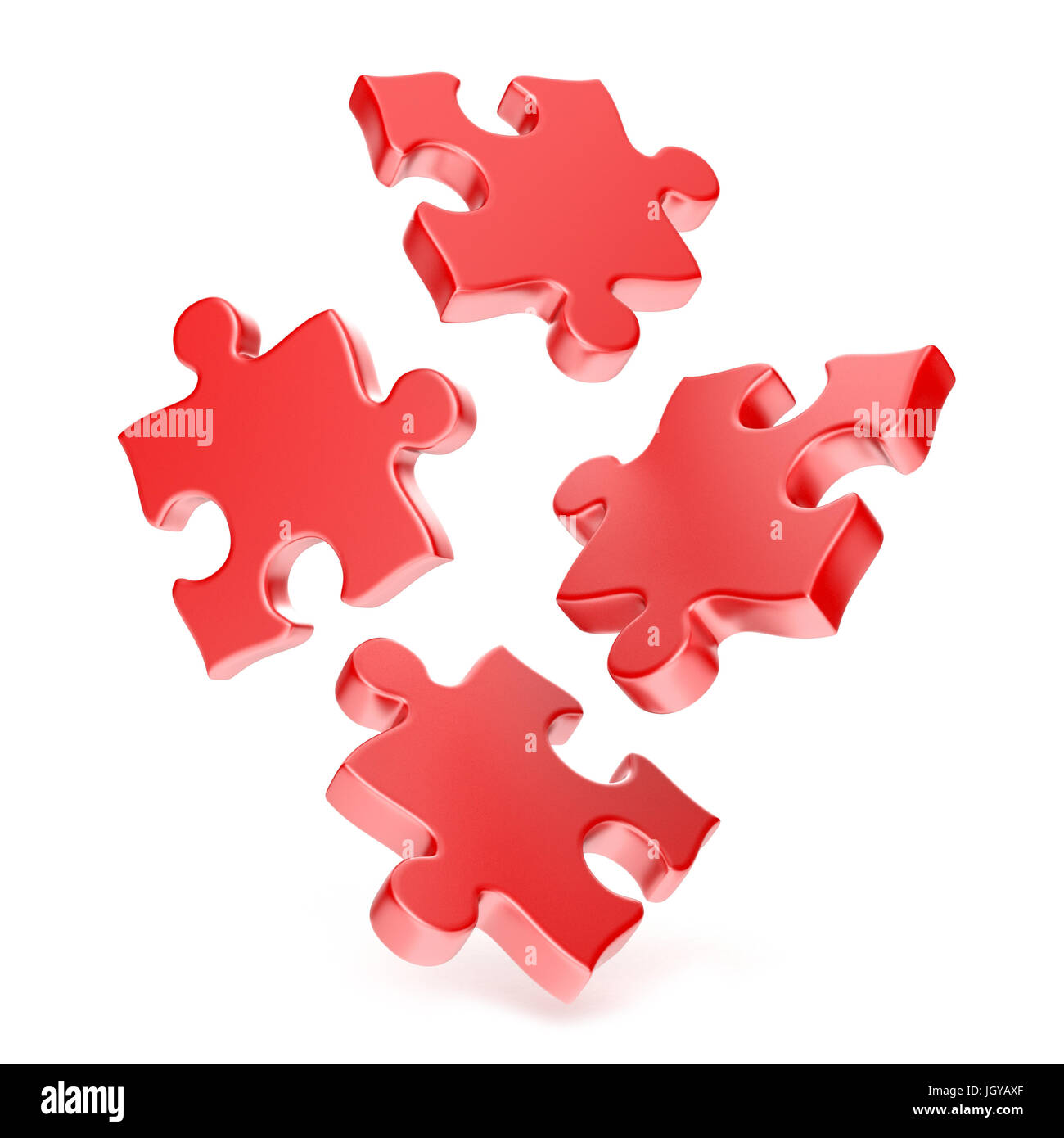 Red puzzles falling to the ground 3D render illustration isolated on ...