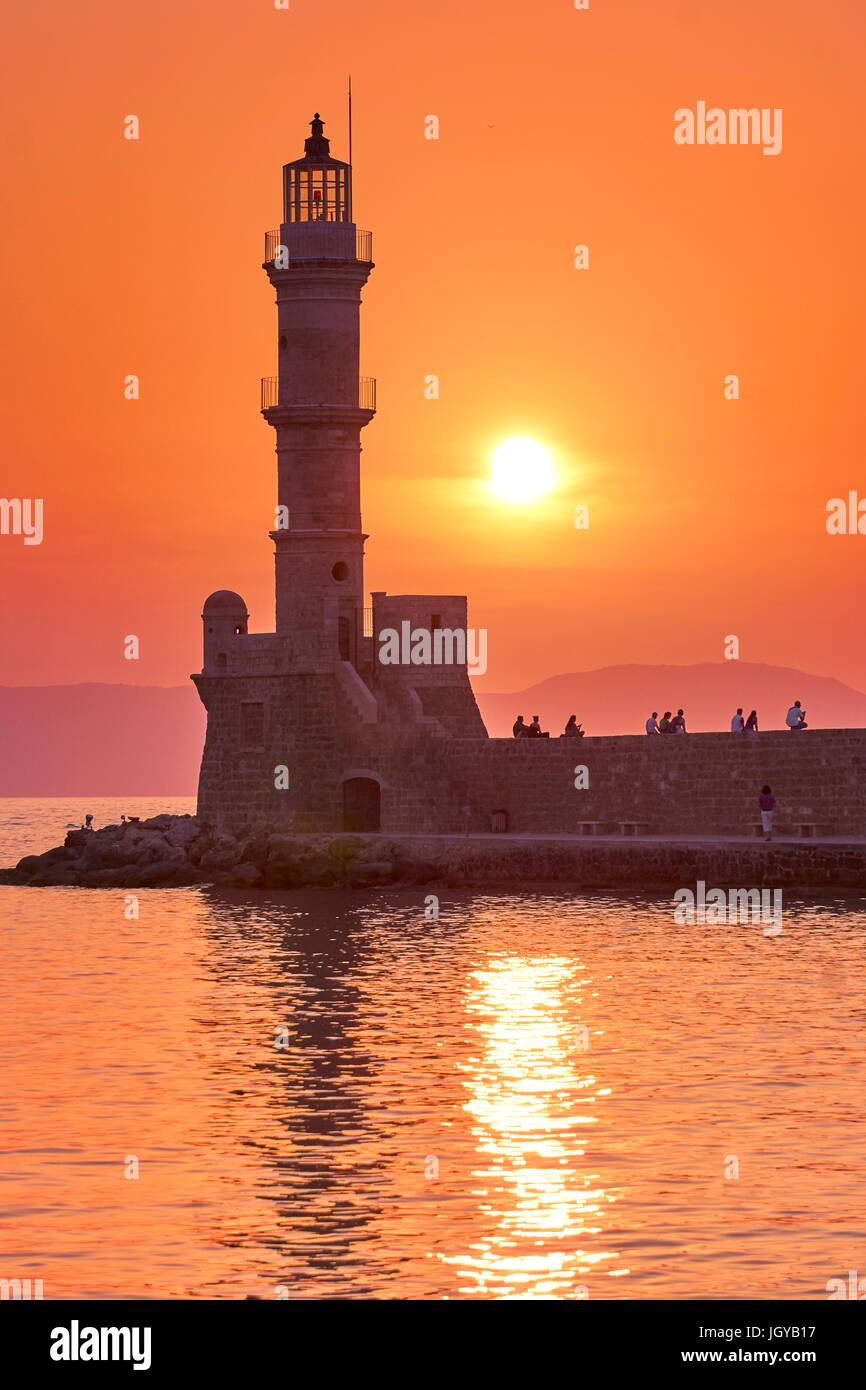 Chania - Lighthouse at sunset, Crete Island, Greece Stock Photo - Alamy
