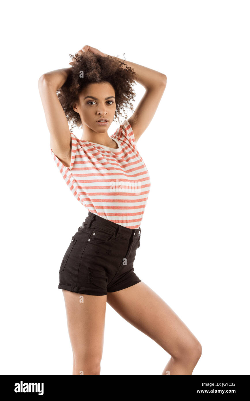 confident woman in casual clothing posing isolated on white Stock Photo ...