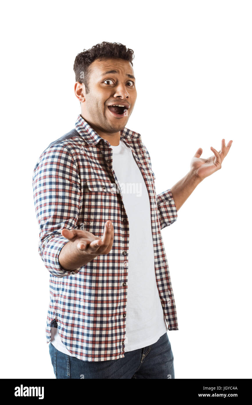 portrait of excited african american man looking at camera isolated on ...