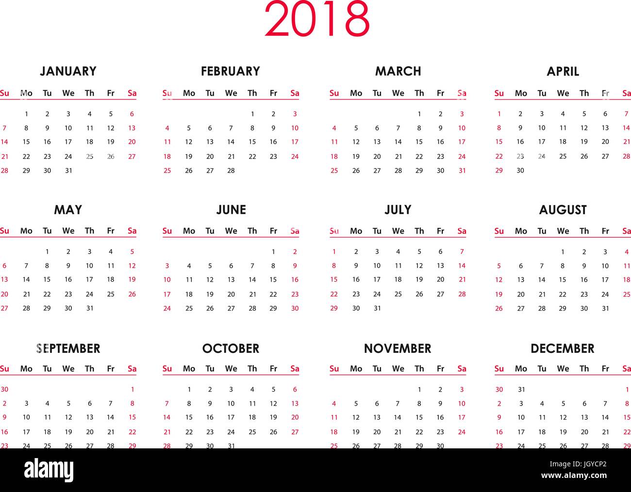 2018 calendar Stock Vector Images - Alamy