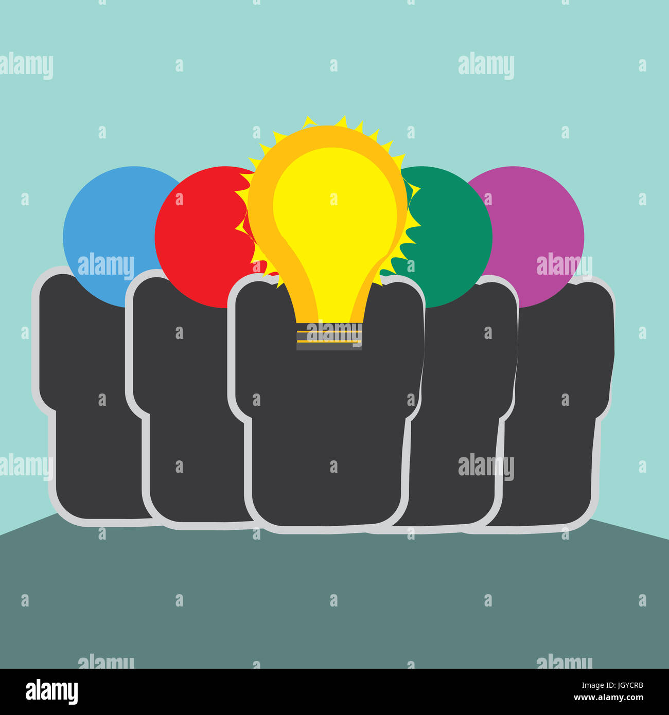 One man with bright brainstorm idea with other men Stock Photo - Alamy
