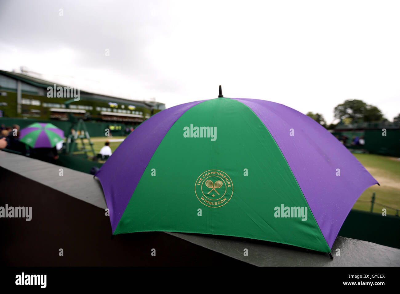 A Wimbledon umbrella on day eight of the Wimbledon Championships at The ...