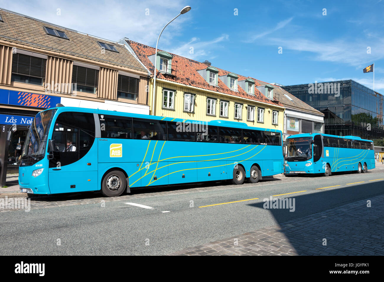 Scania OmniExpress busses of AtB in Trondheim, Norway. AtB is the ...