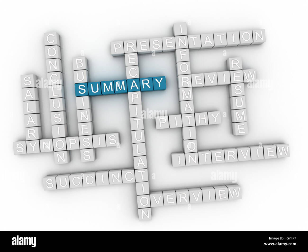 3d Summary Concept word cloud Stock Photo - Alamy
