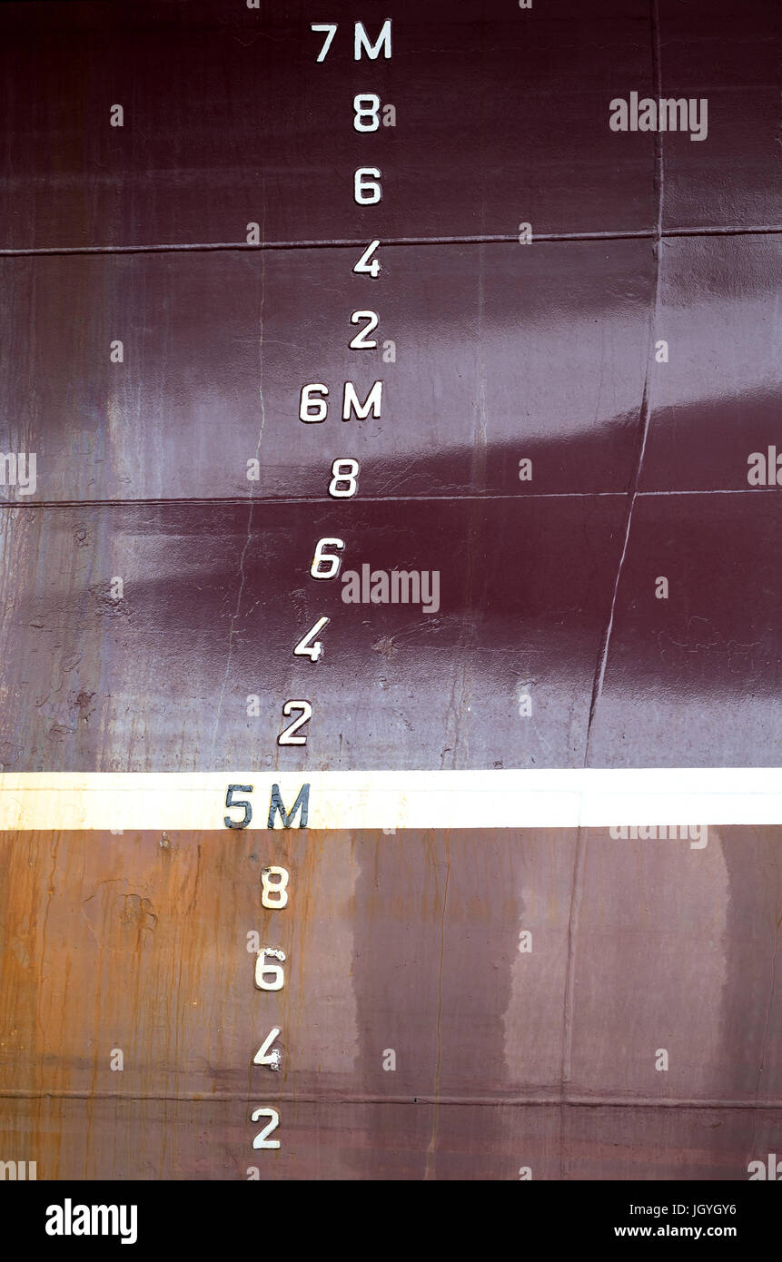 metric draft marks on a ship Stock Photo - Alamy