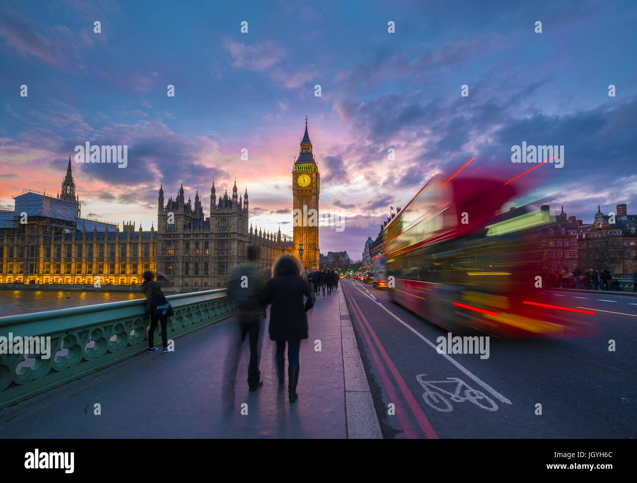 London, England - Iconic Red Double Decker Bus on the move on ...