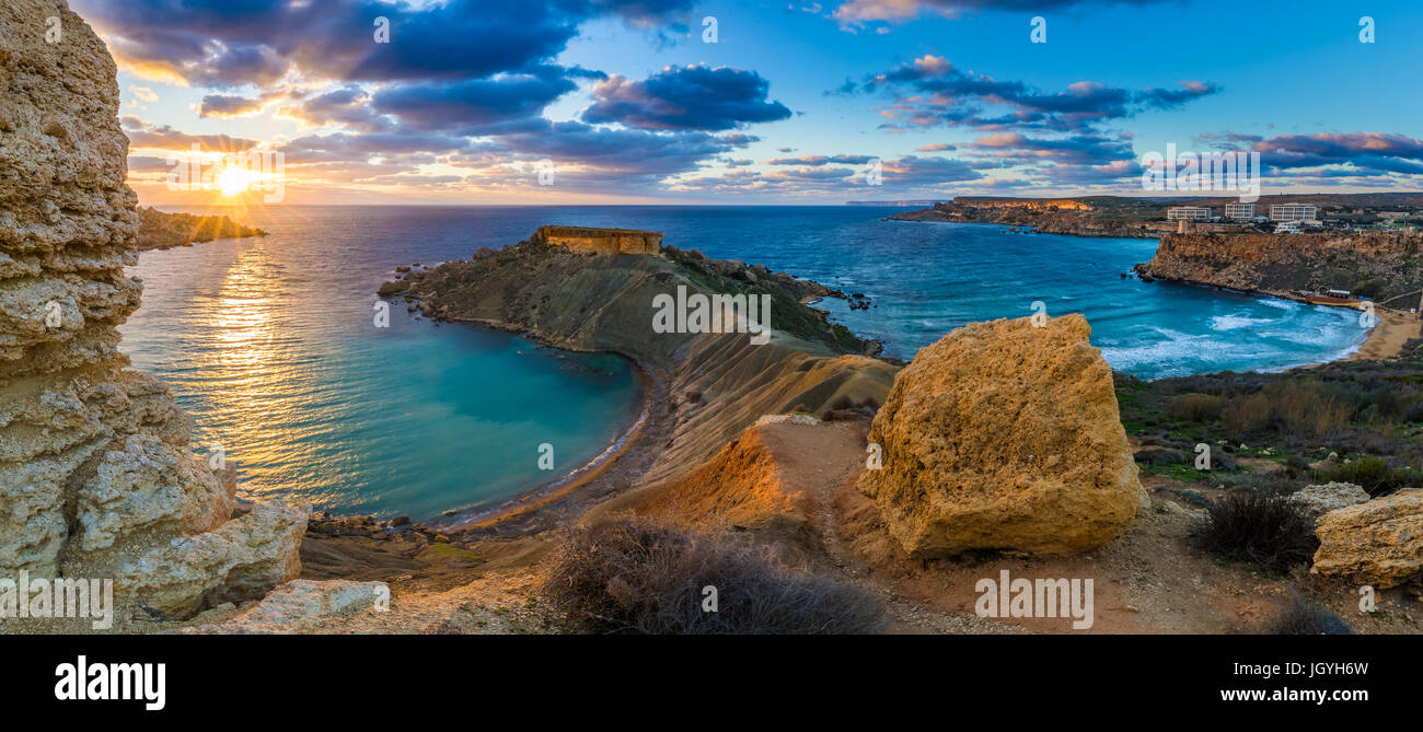Mgarr, Malta - Panorama of Gnejna bay and Golden Bay, the two most ...