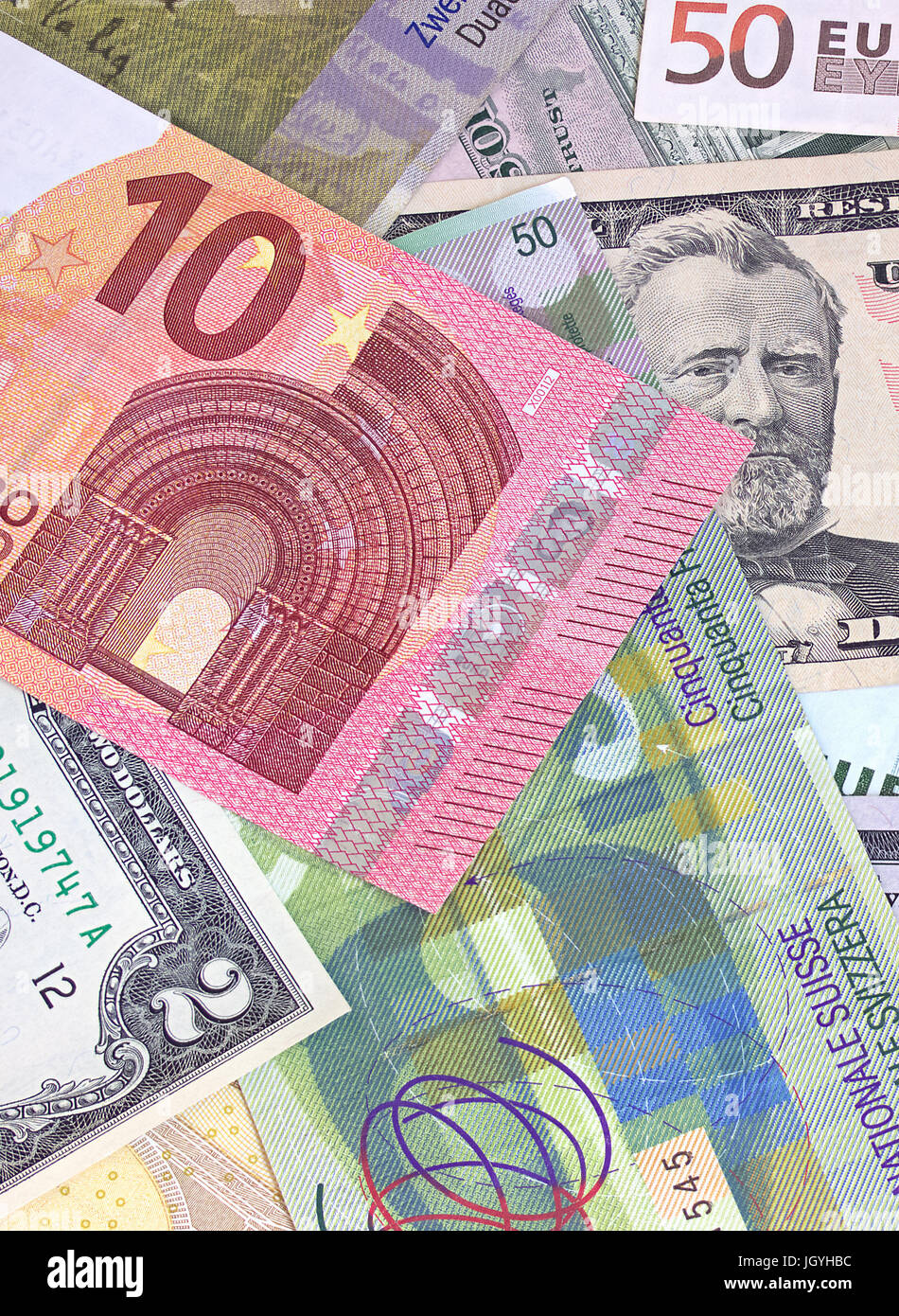 Abstract dollar euro and swiss franc background Stock Photo - Alamy